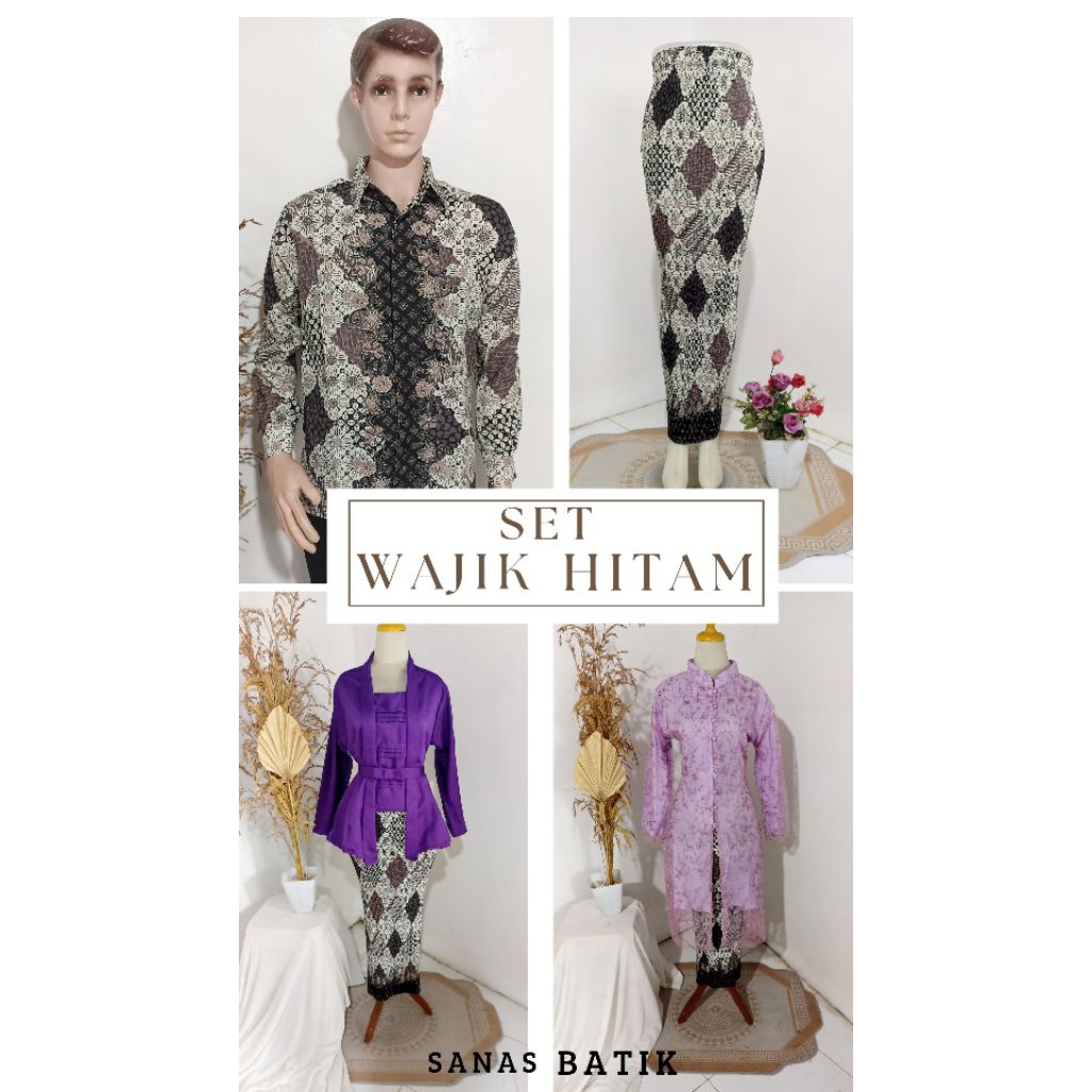Jual Set Keluarga Wajik Putih Hitam Couple batik Kebaya Rok Plisket ...