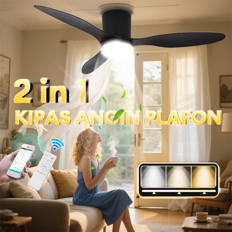 Jual Lampu Kipas Langit-langit LED Nordik 52inci 6 Kecepatan 3 Warna ...
