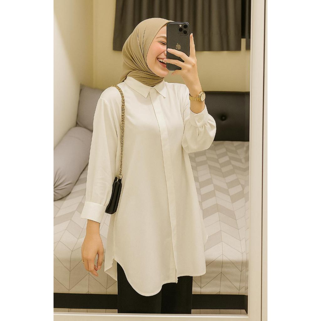 Jual Kemeja Tunik Polos Blouse Atasan Wanita Tangan Panjang Premium ...