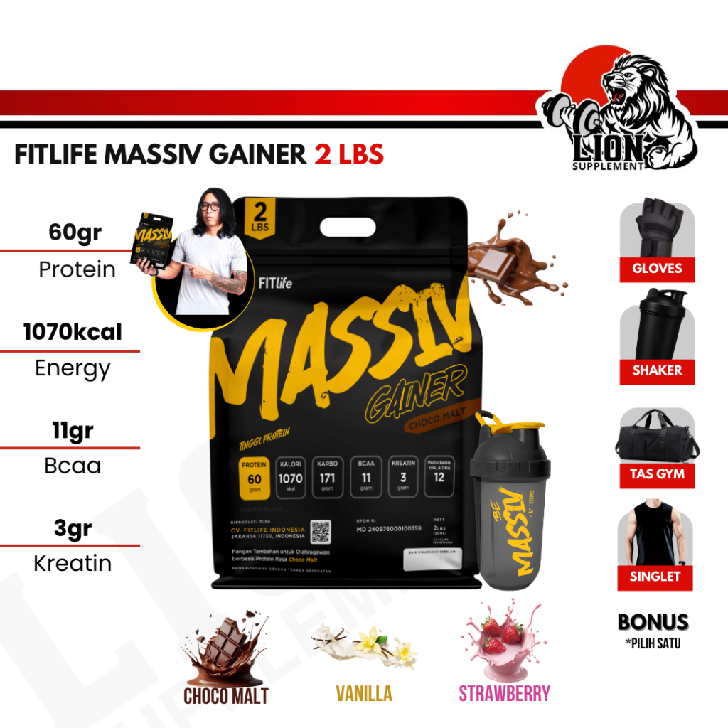 Jual FITLIFE MASSIV Gainer 2lbs 900 Gram Mass Gainer MPRO Gainer ...