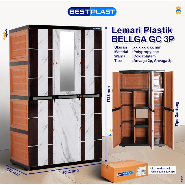 Jual MORE Bestplast BMC 3P GC - BELGA / Lemari Plastik 3 Pintu / Lemari ...
