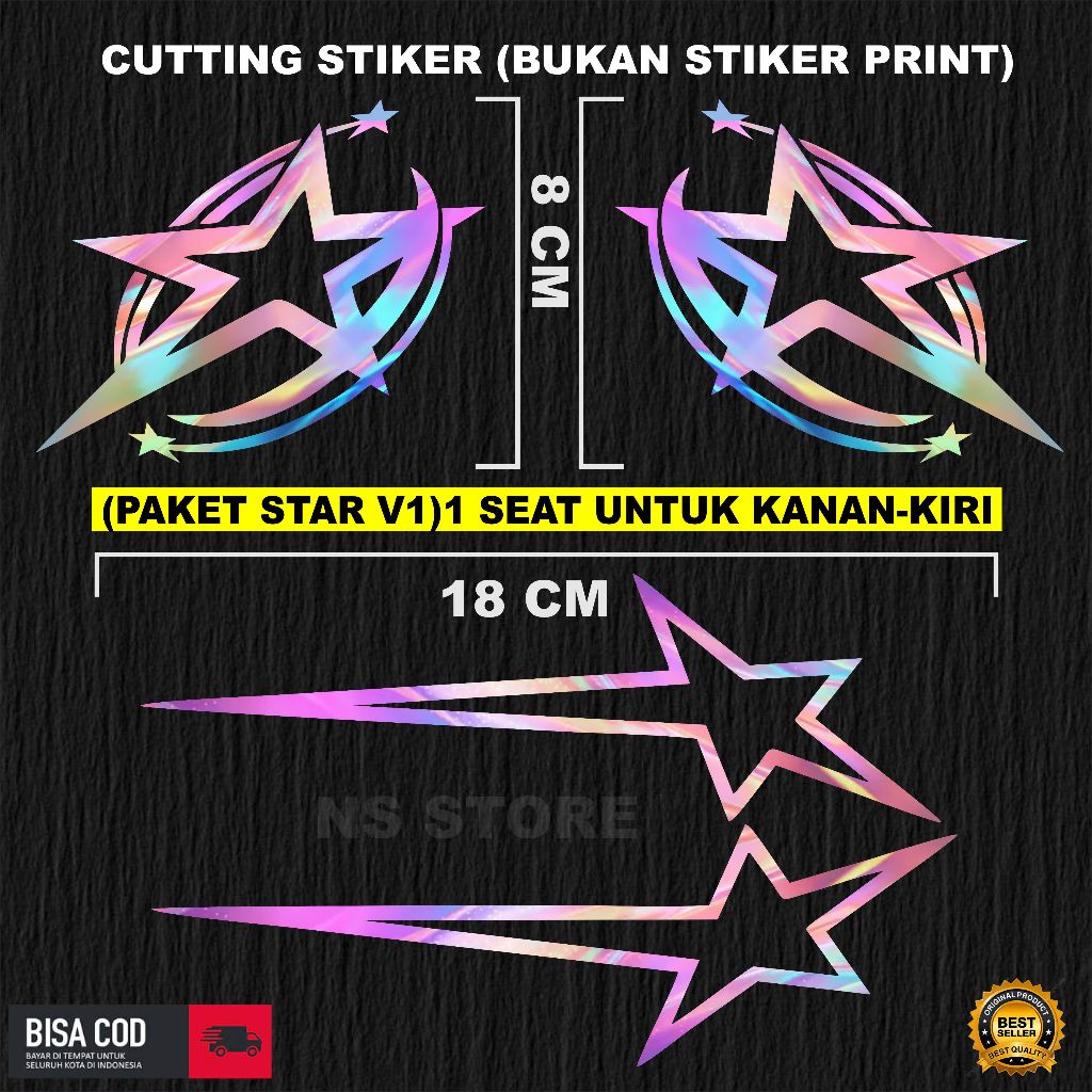 Jual STIKER BINTANG CUTTING STICKER UNTUK BODY MOTOR - HELM 1 SET KANAN ...