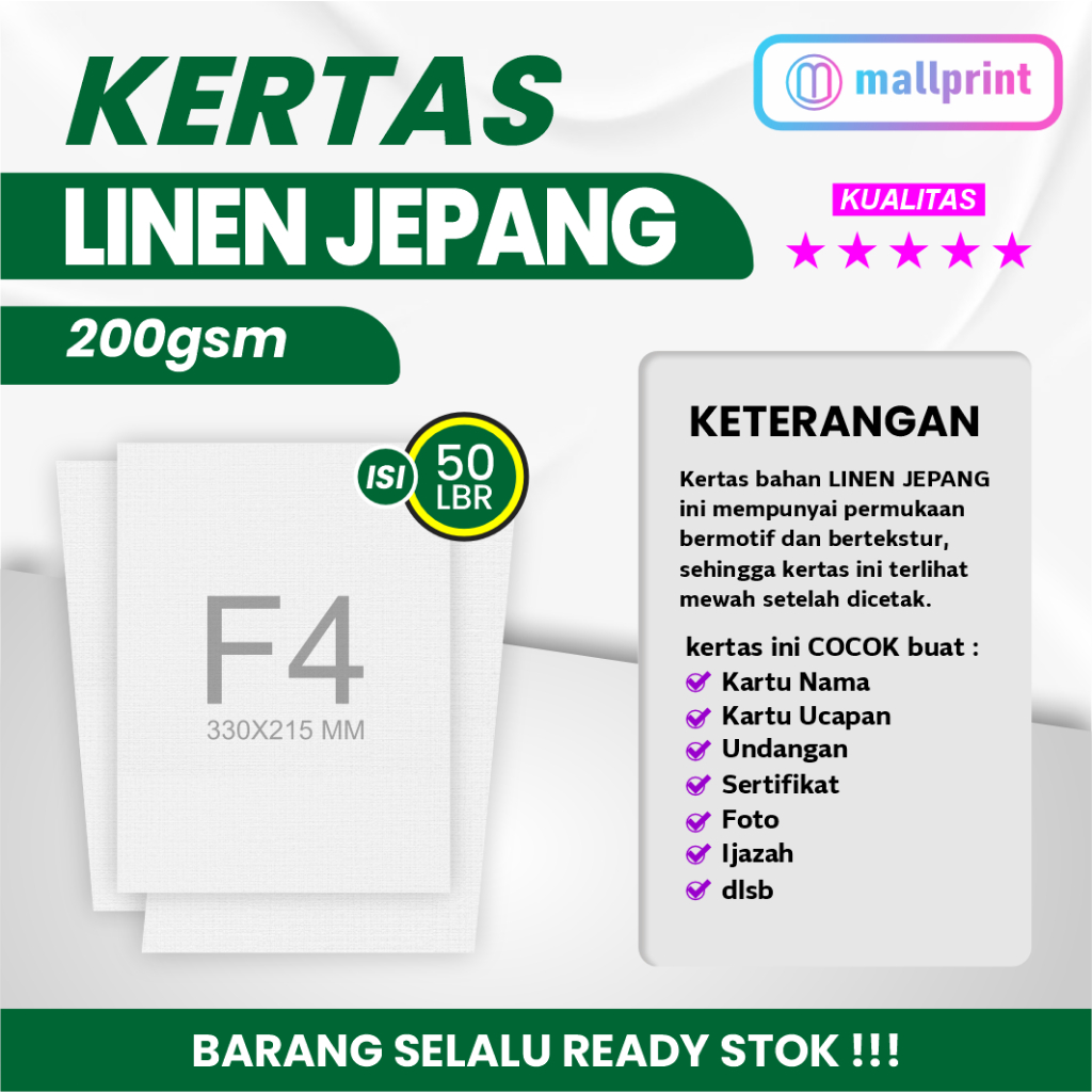 Jual Kertas Linen Jepang 200gsm uk. F4 (Folio) cocok unt. Sertifikat ...