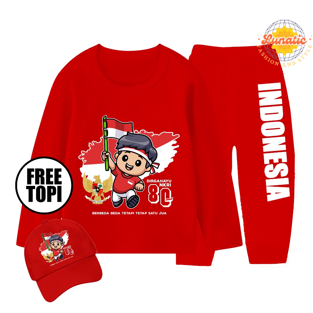 Jual EDISI TERBARU PAKET TOPI + BAJU Setelan Panjang Anak Unisex KEMERDEKAAN RI 17 AGUSTUS Usia ...