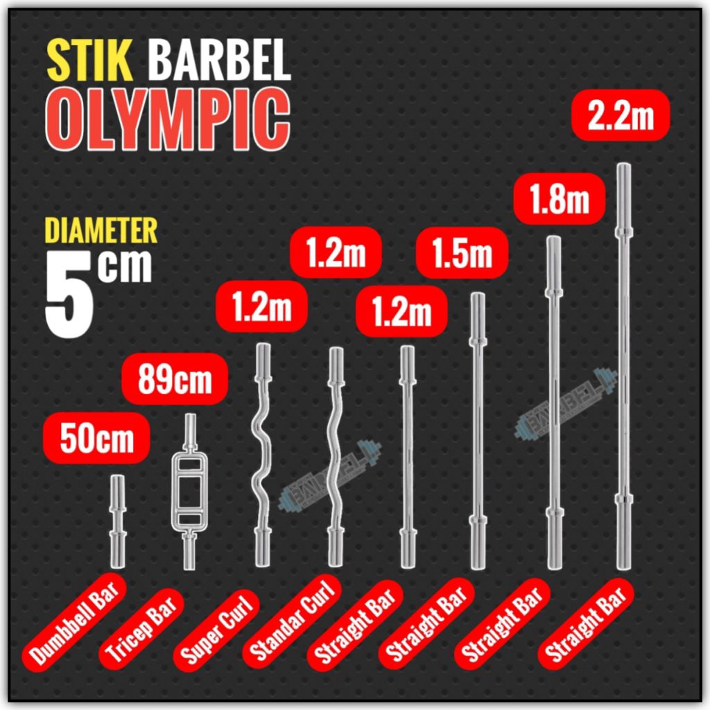 Jual Stik Barbel Olympic 5cm 120cm 150cm 180cm 220cm EZ Curl Bar 120cm ...