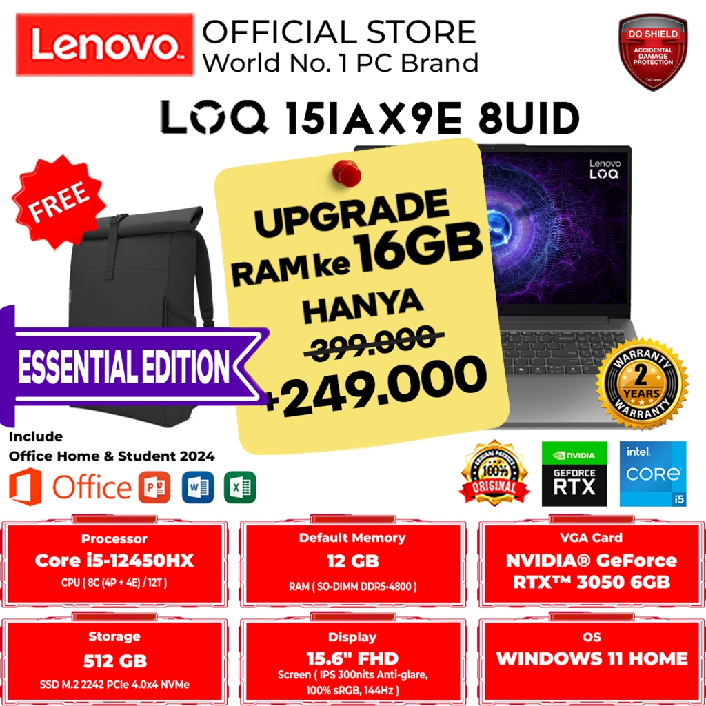 Jual LENOVO GAMING LOQ ESSENTIAL EDITION NEW VERION 15IAX9E EHID INTEL ...