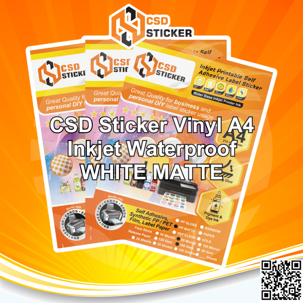 Jual CSD Sticker Vinyl Inkjet White Matte / Matt / Doff / Doft A4 ...