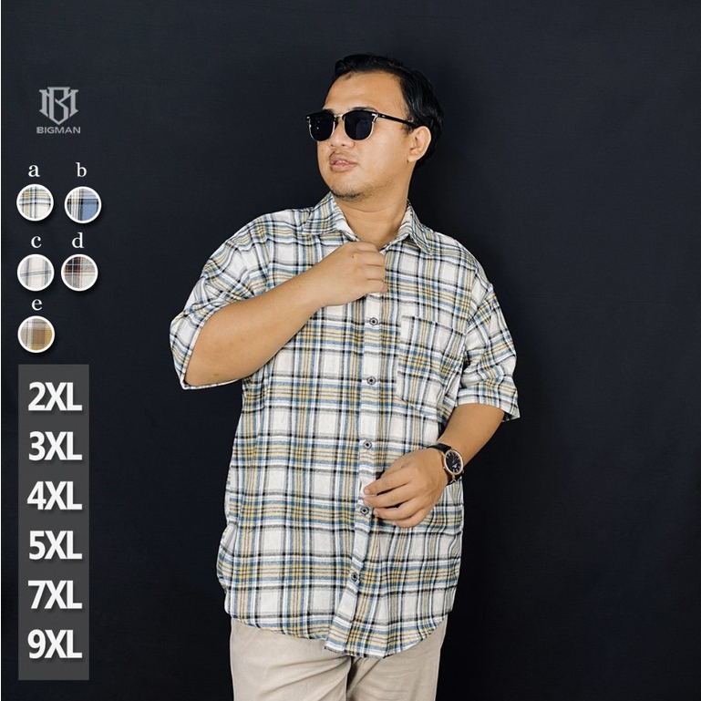 Jual Kemeja Flanel Pria Kotak Kotak Lengan Pendek Jumbo Bigsize XXL XXXL XXXXL 5XL 7XL 9XL 2XL ...