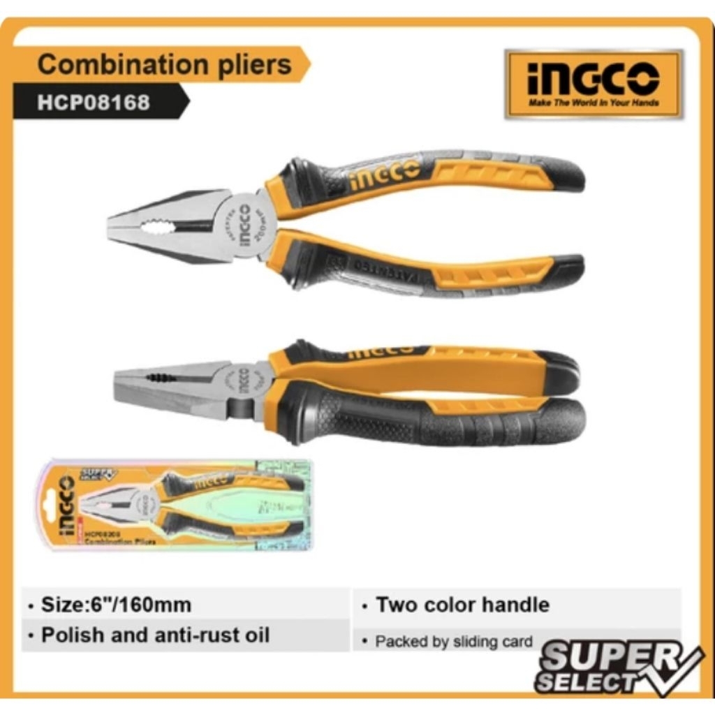Jual TANG KOMBINASI 6" / COMBINATION PLIER INGCO HCP08168 TANG BUAYA ...