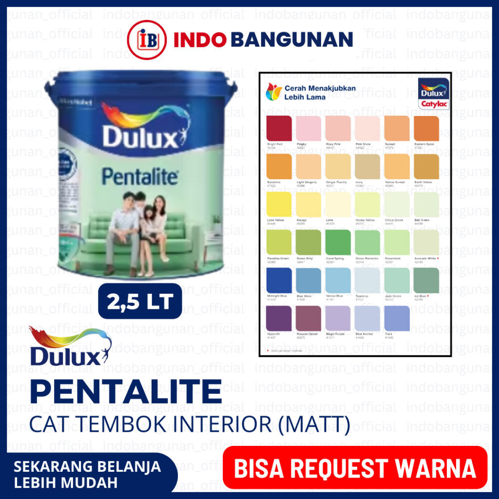 Jual CAT TEMBOK INTERIOR DULUX PENTALITE 2.5LT / BISA REQUEST CUSTOM ...