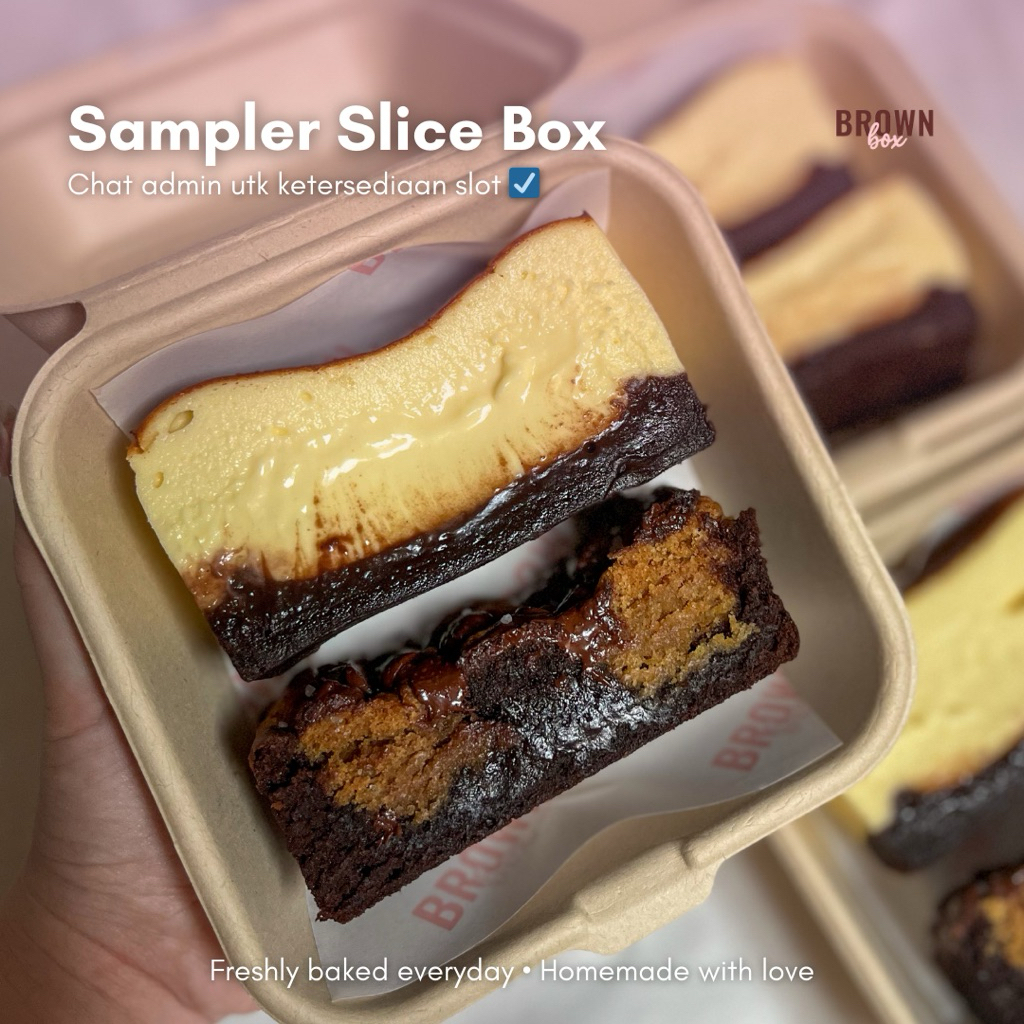 Jual Sampler Slice Box | Basque cheesecake brownies | Classic Brookies | Shopee Indonesia