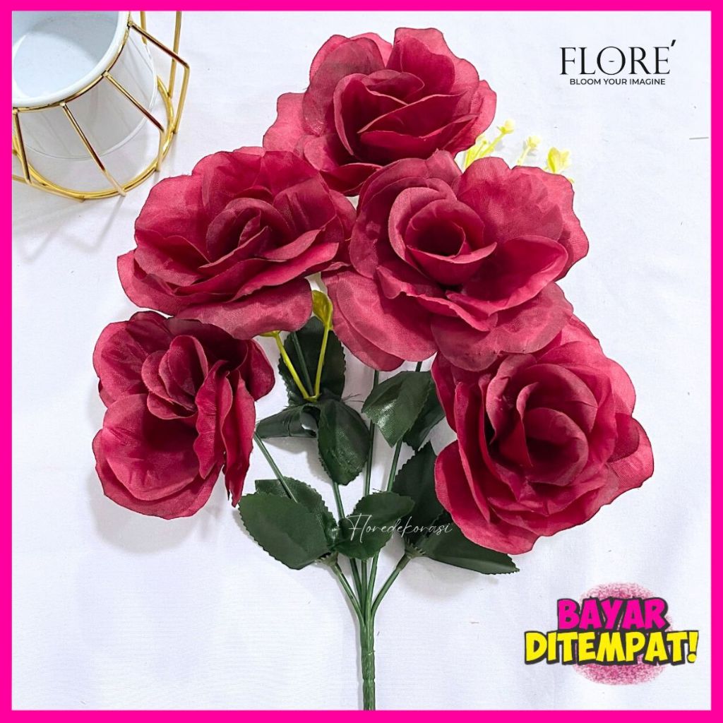 Jual Bunga Mawar Rose X5 Cabang Artificial Rose Tropis Buket Bunga ...