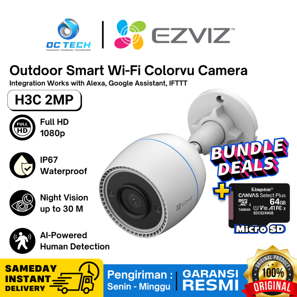 Jual Ezviz H3C 2MP Night Vision Smart Wifi IP Camera CCTV Outdoor 1080p ...