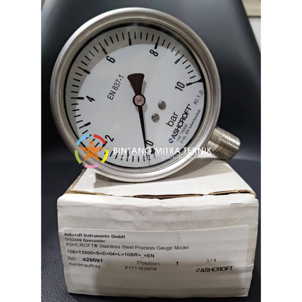 Jual PRESSURE GAUGE ASHCROFT T5500 4" 10 BAR LOWER 1/2"NPT SS316L ...