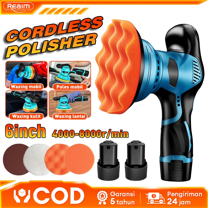 Jual Reaim 6Inch Alat Poles Mobil cordless 8000rpm alat poles mini body ...