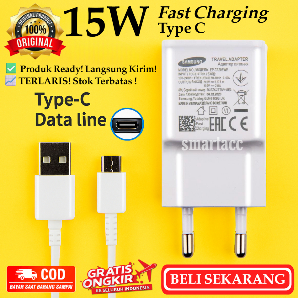 Jual Charger Samsung Type C Fast Charging Original 100% Casan A12 A14 ...