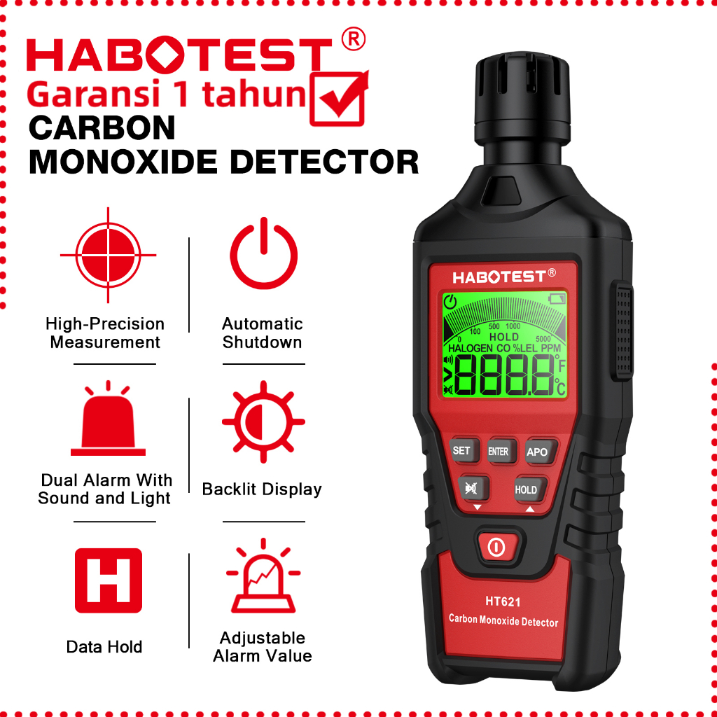 Jual HABOTEST HT621/HT621+ Carbon Monoxide Detector 1PPM Sensitivitas ...