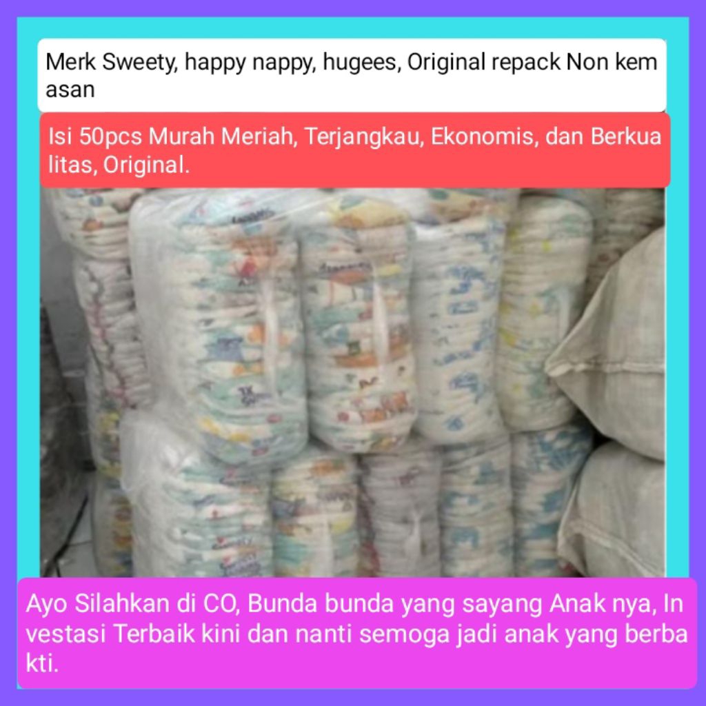 Jual pempers anak tipe celana, non kemasan isi 50pcs merk Sweety, happy nappy, hugees, Original ...