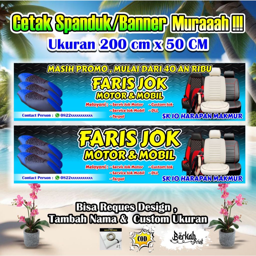 Jual Spanduk Banner Service Jok Motor & Mobil Ukuran 200 cm x 50 cm ...