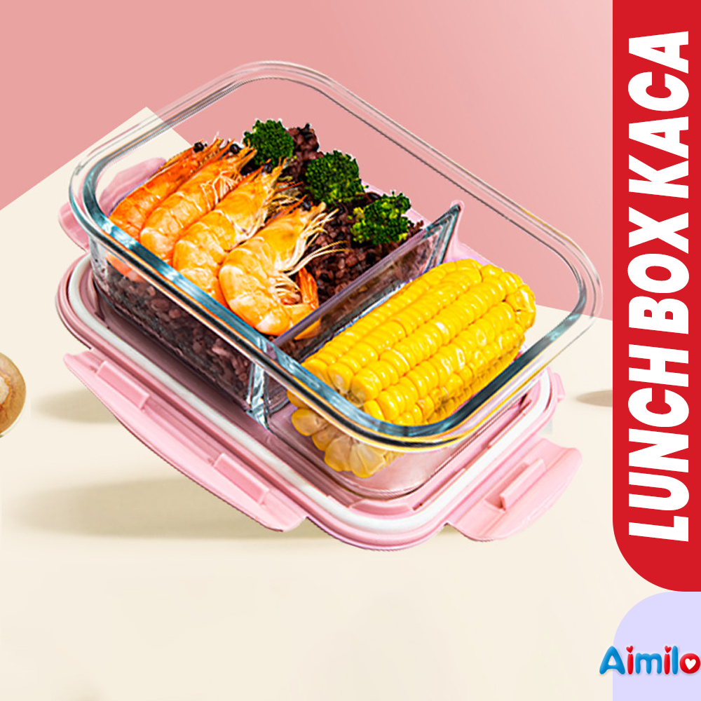 Jual Lunch Box Kaca Anti Tumpah 3 Sekat 800-1000ML Kotak Bekal Makan ...