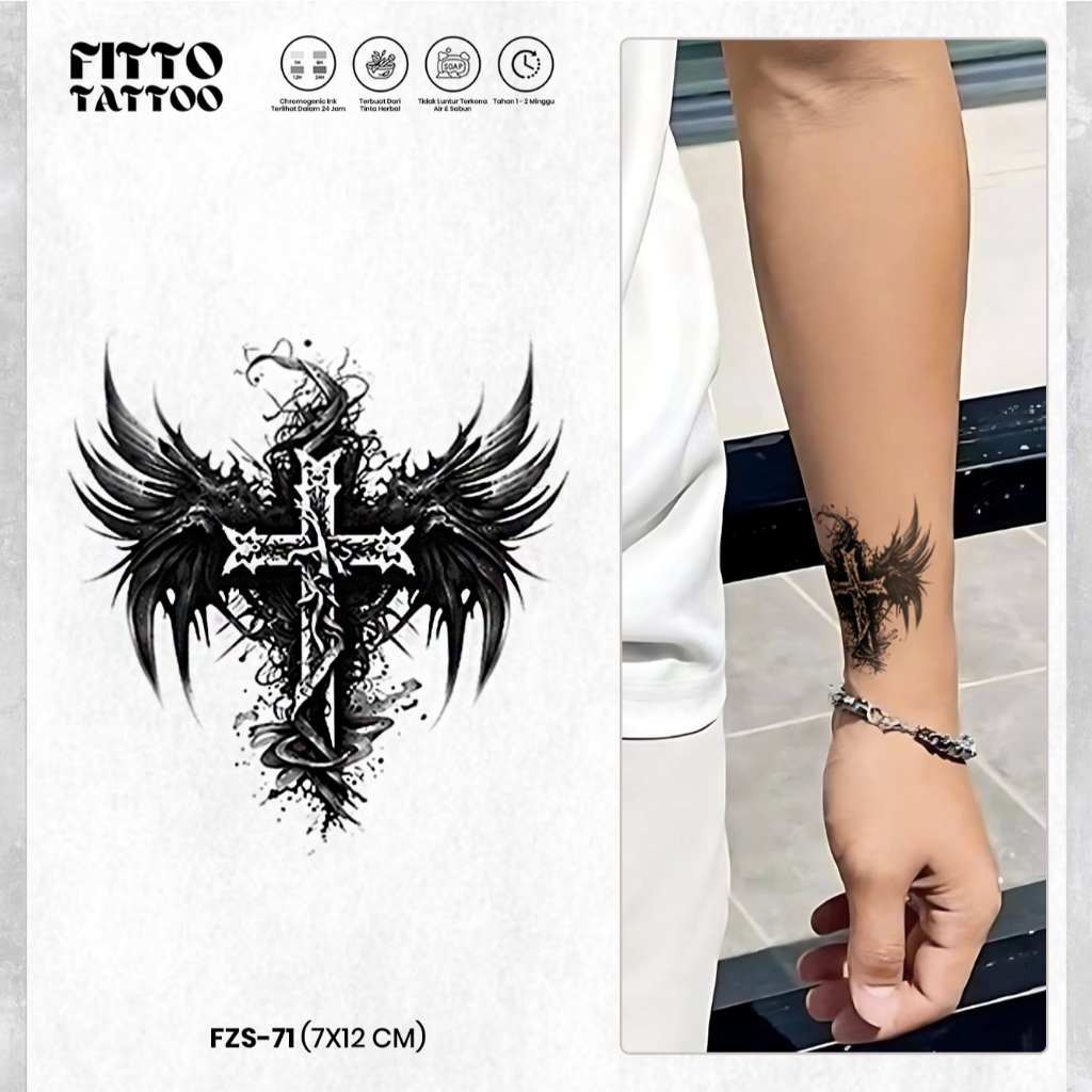 Jual Stiker Tato Temporer Salib Yesus Sayap Semi Permanent Fruit Ink ...