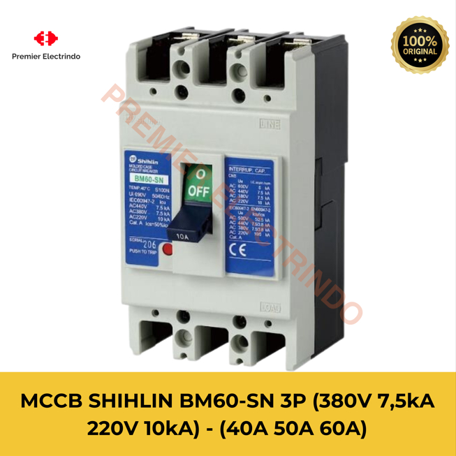 Jual MCCB SHIHLIN BM60-SN 3P (380V 7,5kA, 220V 10kA) (40A / 50A / 60A ...