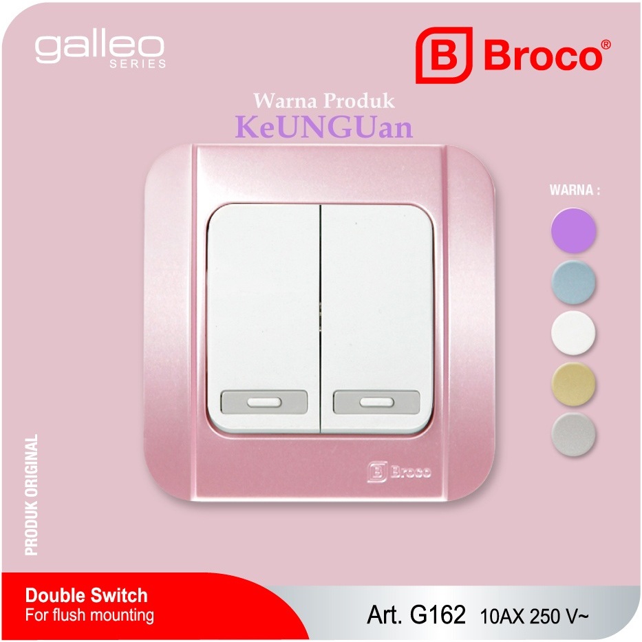 Jual Broco Saklar Seri 2G Fancy Pink Galleo G162-52S Tunggal 2 Gang 1 ...