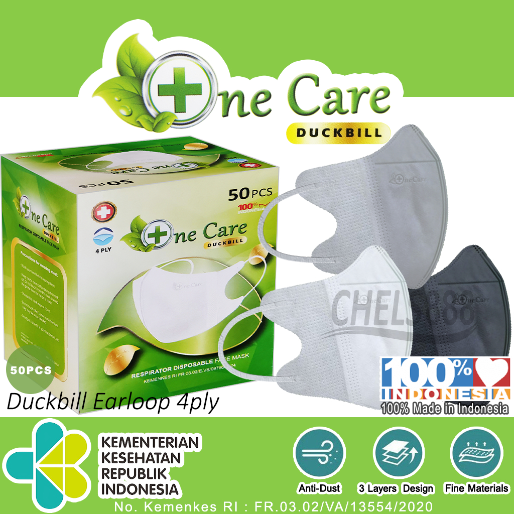 Jual Masker Duckbill Earloop One Care Masker Earloop 4 ply 50 pcs ...