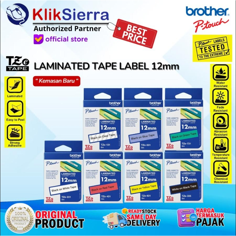 Jual BROTHER ORIGINAL Tape 12mm TZe-231 TZe-631 TZe131 TZe431 TZe531 ...