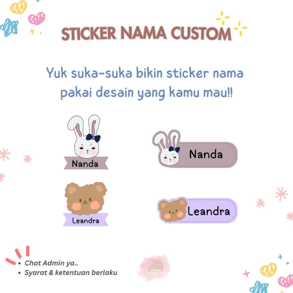 Jual STICKER NAMA CUSTOM SUKA-SUKA WATERPROOF/STICKER NAMA ANAK CUSTOM ...