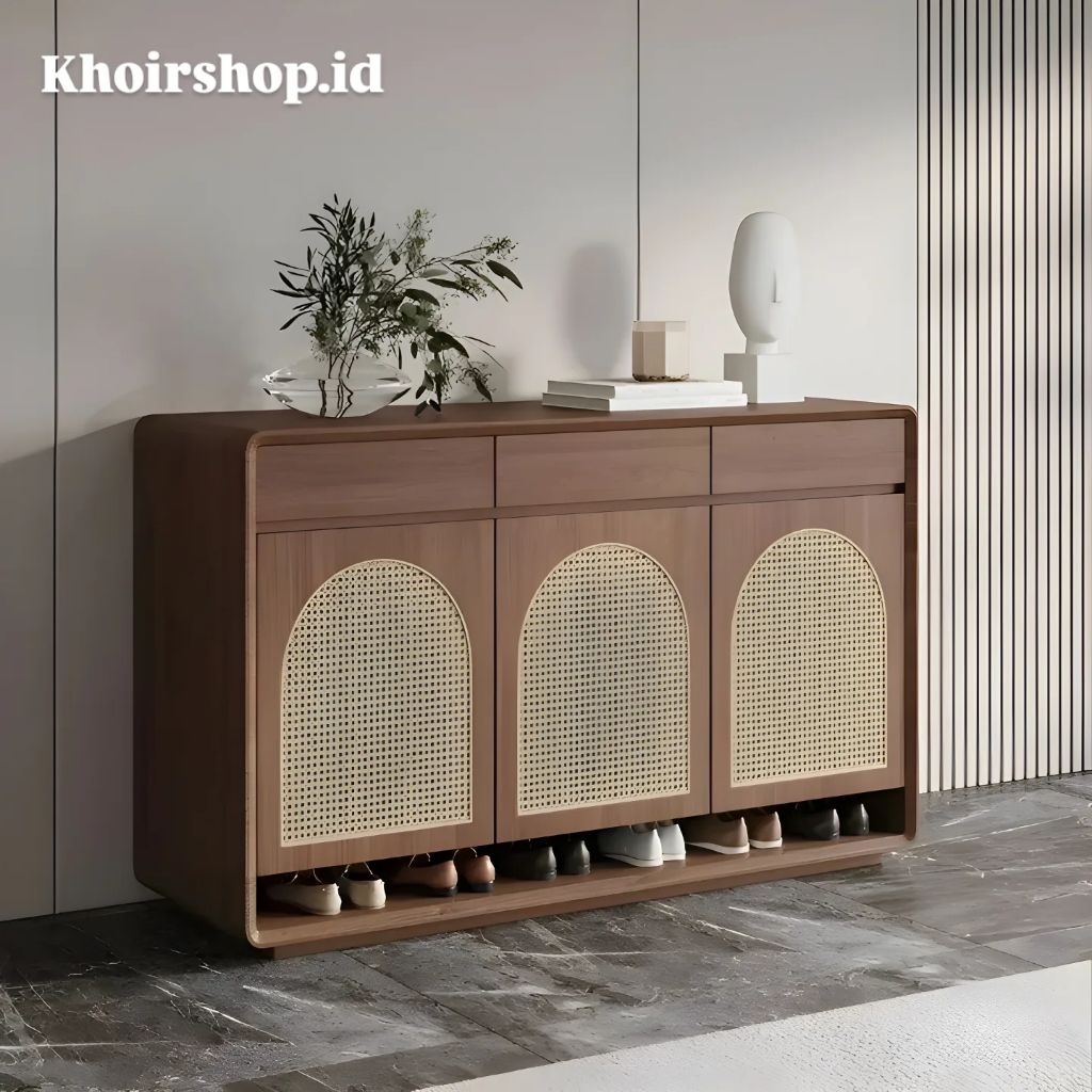 Jual RAK SEPATU MINIMALIS ROTAN 3 PINTU LEMARI SEPATU AESTHETIC BAHAN ...