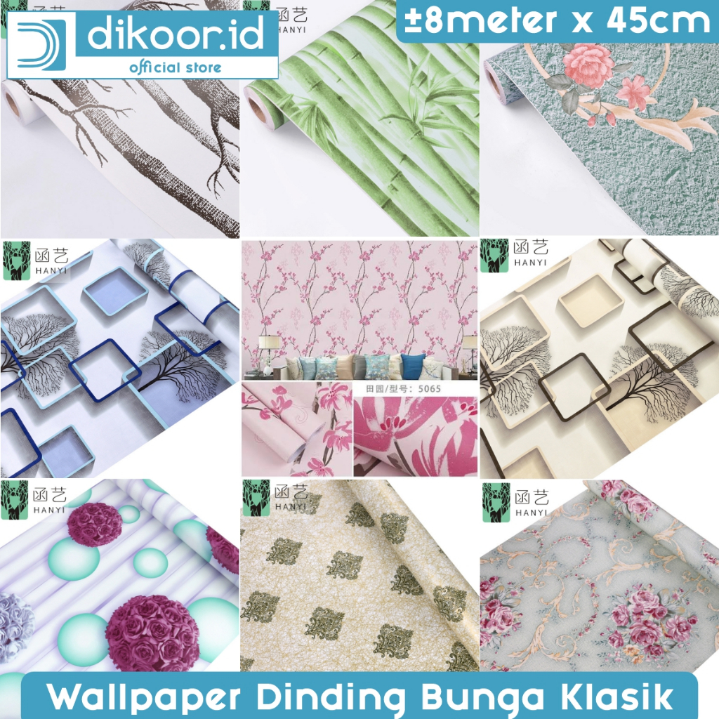 Jual (COD) Wallpaper Sticker Floral Kotak 3d Square Ungu Biru Kuning ...