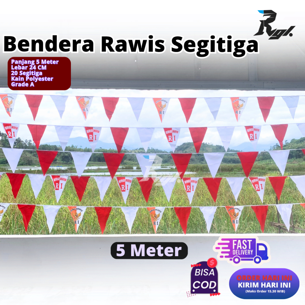Jual 10-20 Pcs Bendera Rawis Segitiga DIRGAHAYU RI Merah Putih 5 Meter Hiasan HUT Kemerdekaan ...