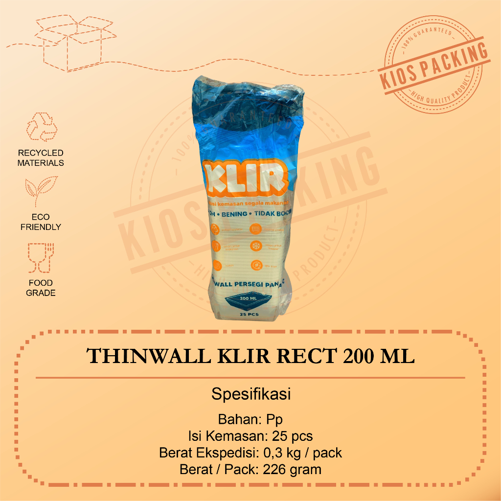 Jual Thinwall Klir Persegi Panjang 200ml + Tutup Isi 25set / Wadah Plastik Kotak Makan Rectangle ...