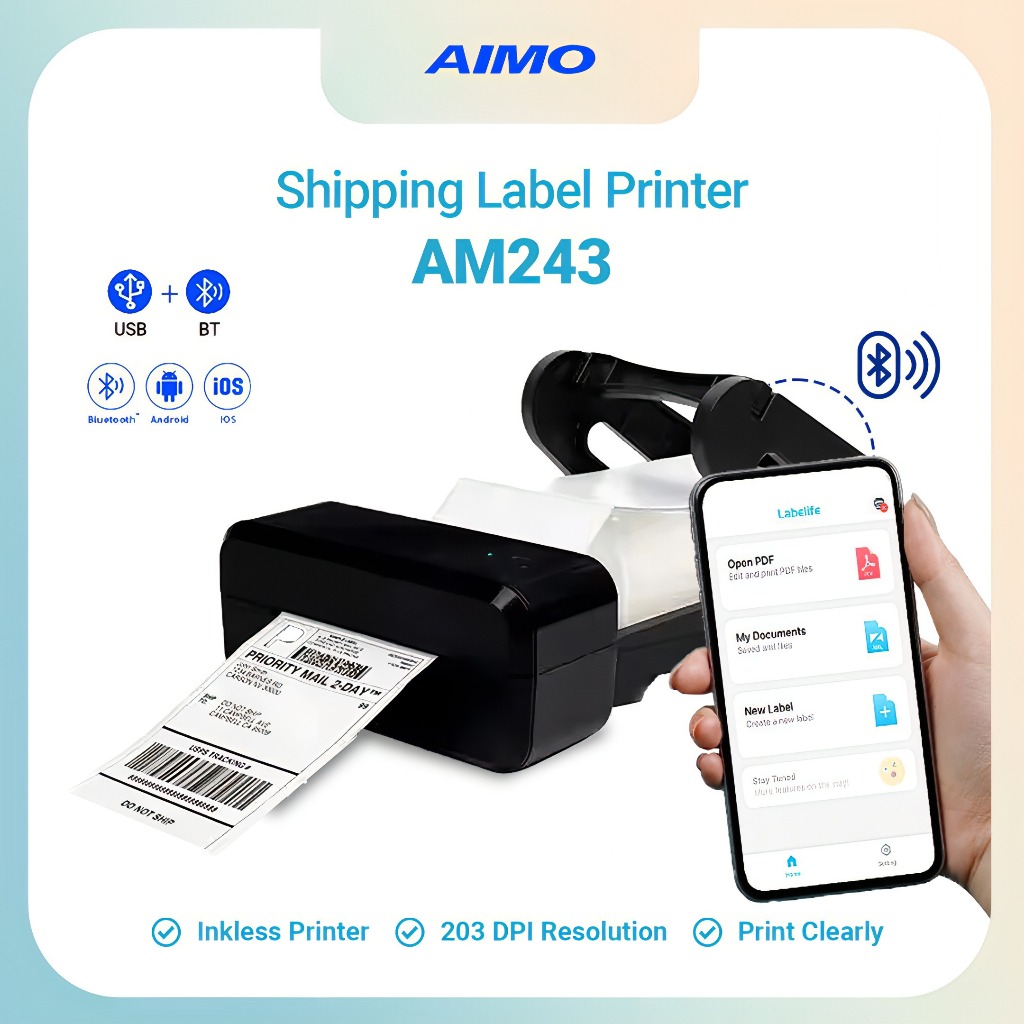 Jual AIMO AM243 Printer Thermal Bluetooth Printer Resi A6 Sticker ...