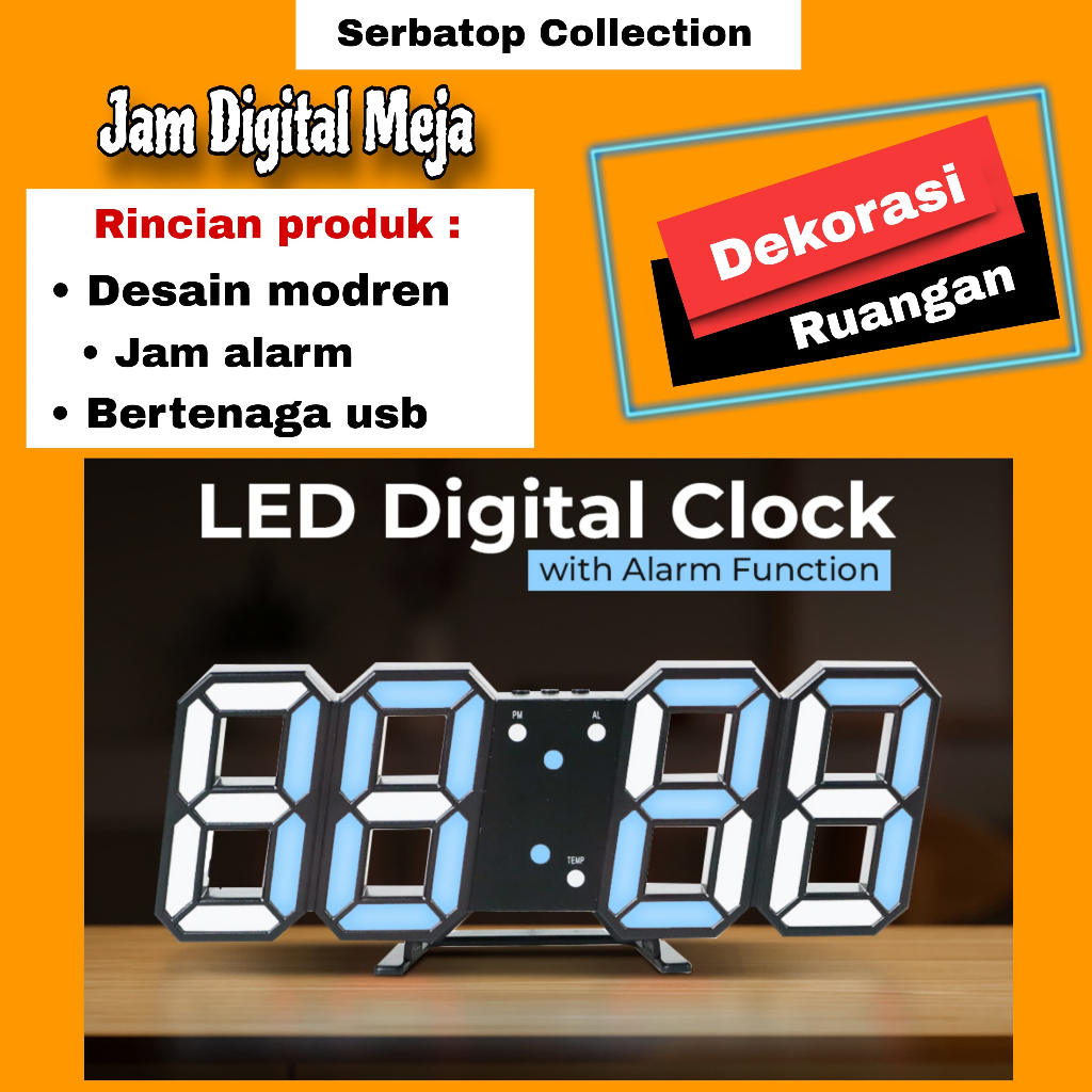 Jual Jam Meja Digital LED Alarm Jam Dinding Digital 3D Clock LED Meja ...