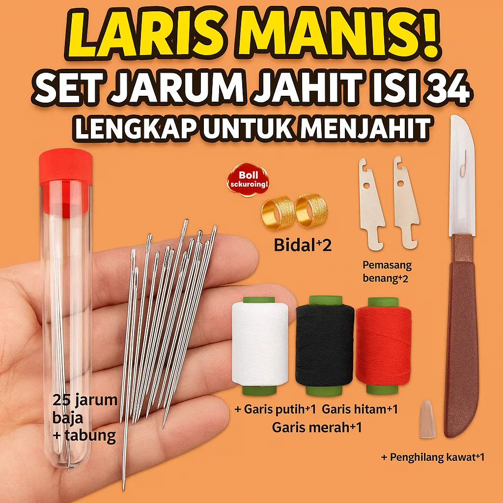 Jual ⚡COD/Gratis Ongkir⚡Set Alat Jahit 34 Buah/Jarum Baja Dan Satu Set ...