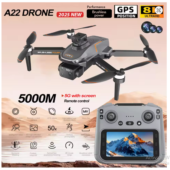 Jual A22 PRO MAX GPS Drone Professional Brushless Obstacle Avoidance 8K HD Dual Camera Gimbal ...