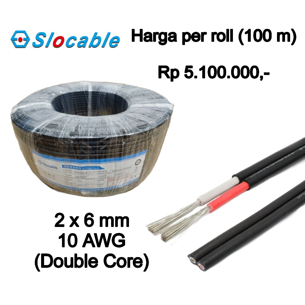 Jual PV Cable Tinned Copper Twin Core 2x6mm 2x 6mm Kabel Solar Panel ...