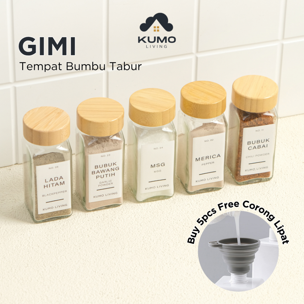 Jual Kumo Living Gimi Tempat Botol Wadah Bumbu Tabur Dapur Kaca Bambu ...