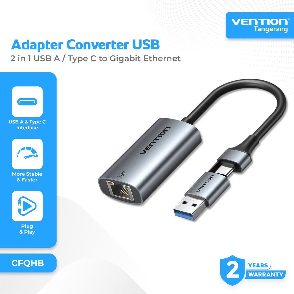 Jual Vention Adapter Converter 2 in 1 USB A / Type C to Gigabit ...