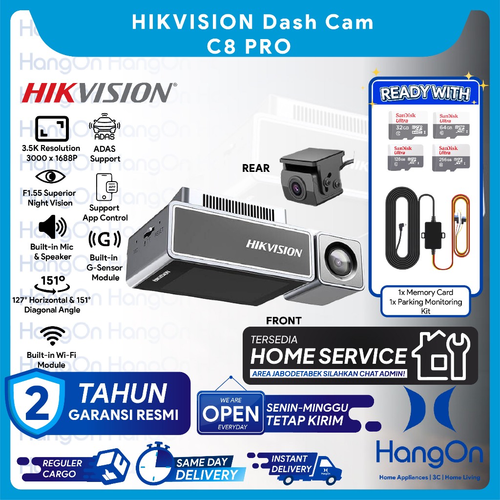 Jual HIKVISION C8 PRO Car Dash Cam 3.5K Night Vision ADAS Dual Channel ...
