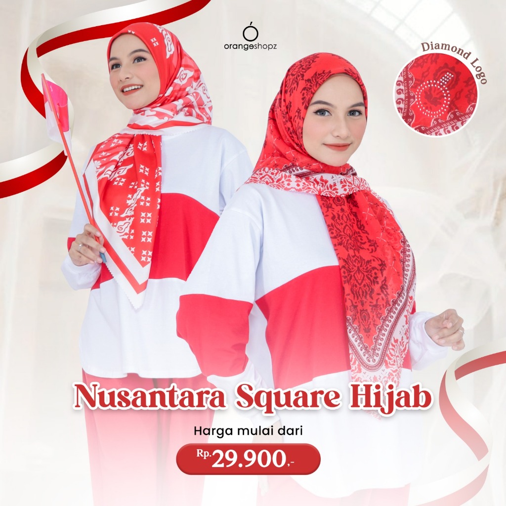 Jual Hijab Segiempat Merah Putih Motif Nusantara Ethnic Scarf | Shopee ...