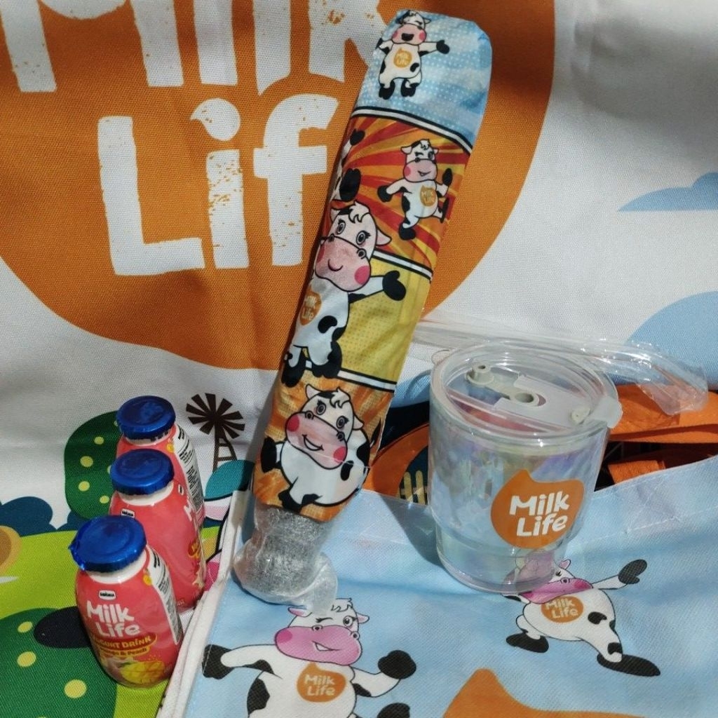 Jual Payung Milk Life Sapi+KAOS Milli+GELAS hologram/ BTS+ Yoghurt 3pc ...