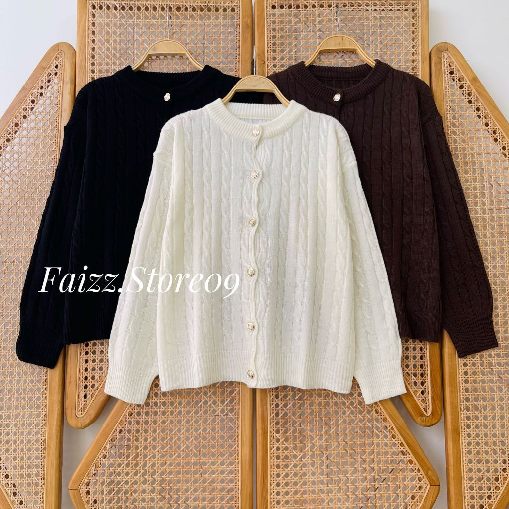 Jual Meii Cardy Knitwear - Outer Atasan Cardigan Rajut Kancing Wanita Motif Cable Korean Style ...