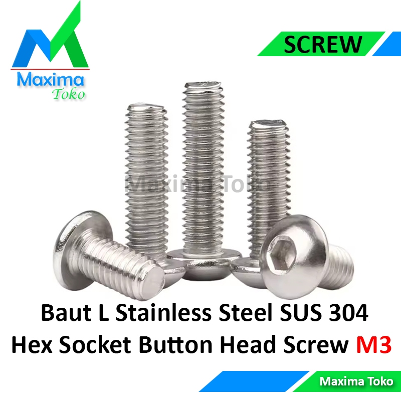 Jual Baut L Button Head M3 Stainless Steel 304 M3x8 M3x12 M3x16 M3x35 Hex Socket Screw M3 8mm ...