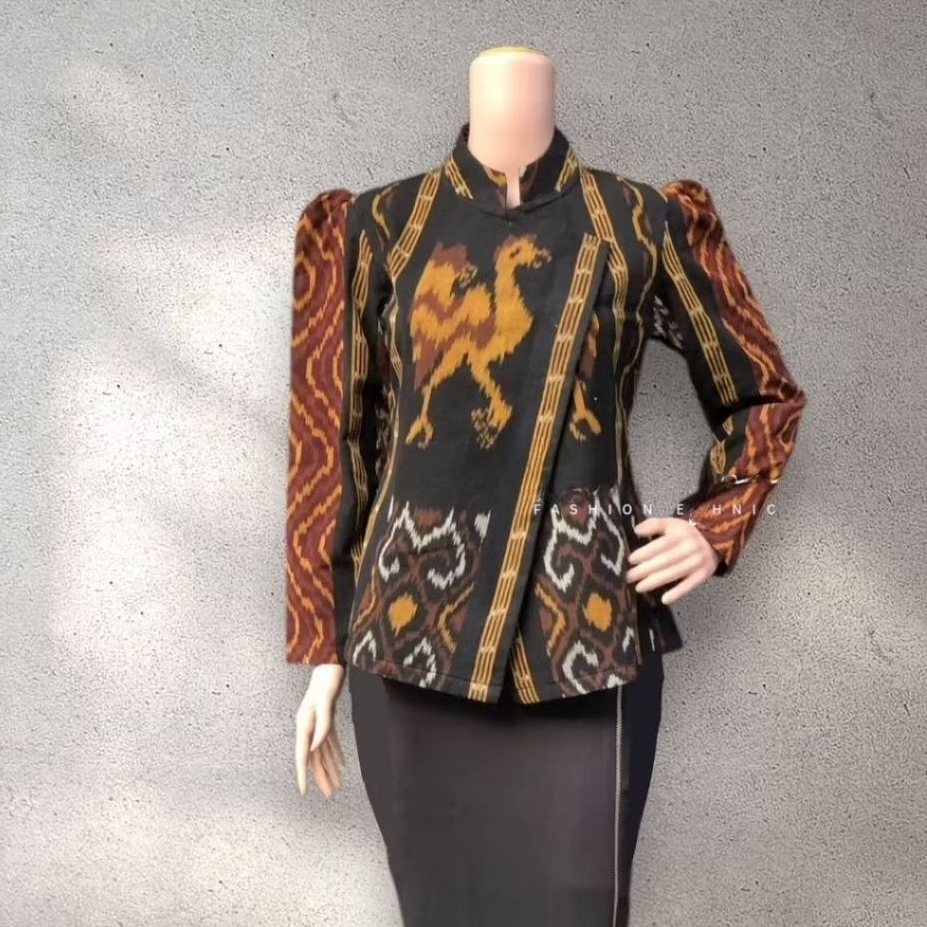 Jual blouse tenun outer tenun baju kantor atasan wanita baju kerja terbaru | Shopee Indonesia