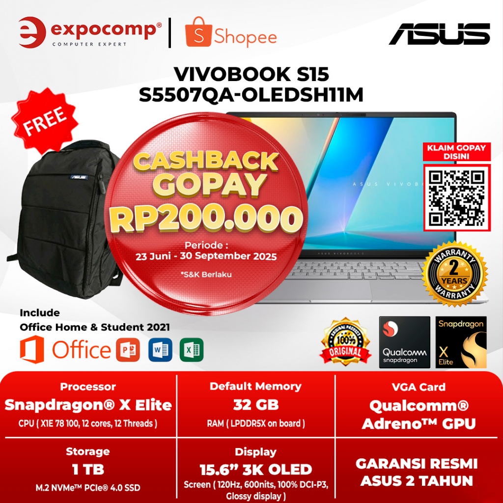 Jual ASUS VIVOBOOK S15 S5507QA-OLEDSH11M SILVER SNAPDRAGON X ELITE ...