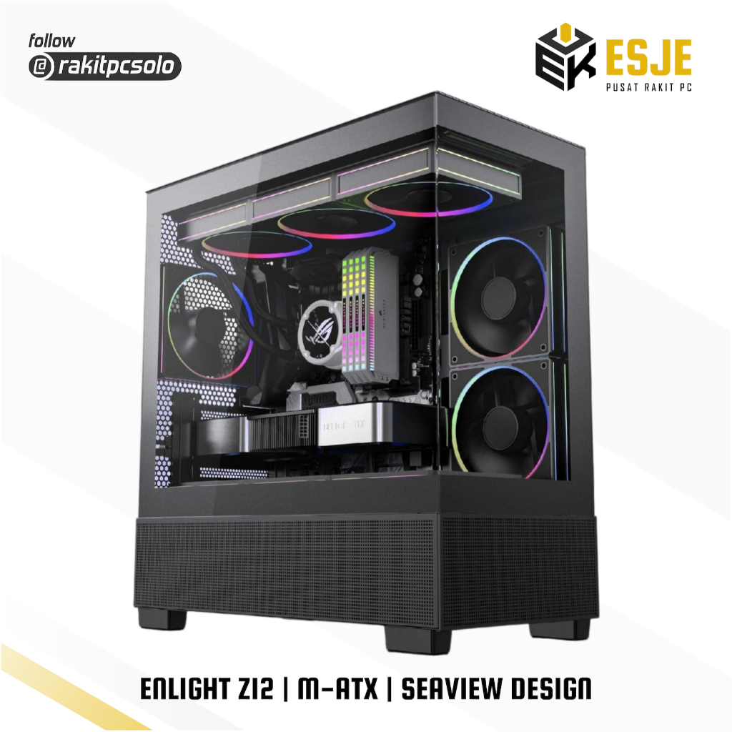 Jual ENLIGHT Z12 mATX Seaview Temper - Black Casing Gaming Case EN ...