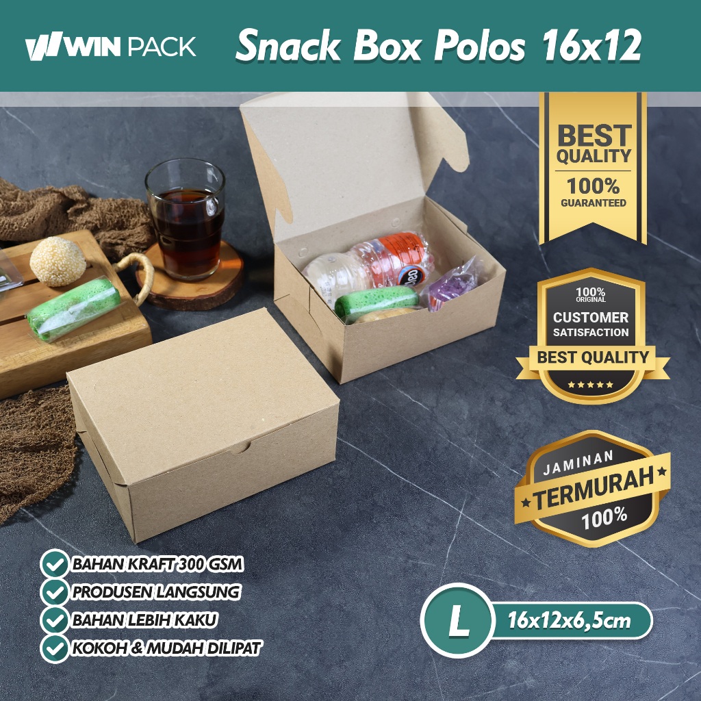 Jual (25 Pcs) Snack Box 12x16 | Dus Kue 12x16 | Kotak Kue | Kraft 300 ...